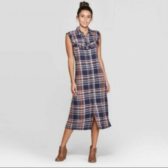 Universal Thread | Dresses | Universal Thread Plaid Button Down Midi ...